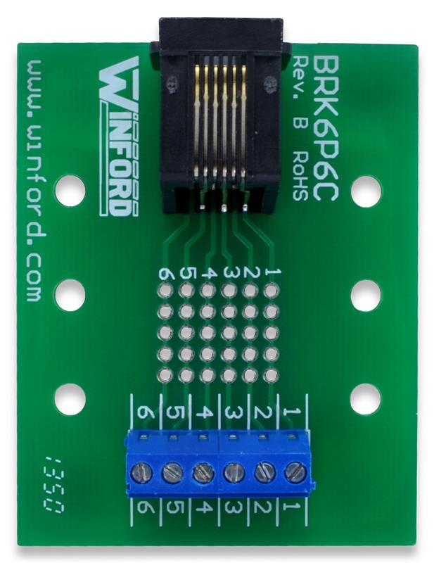 RJ11/RJ12 6P6C Modular Jack Breakout Board with Screw Terminals - Winford Engineering