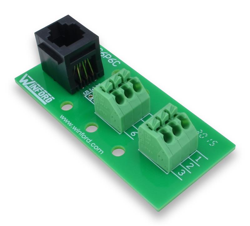 RJ11/RJ12 6P6C Modular Jack Breakout Board with Spring Connection Terminals - Winford Engineering