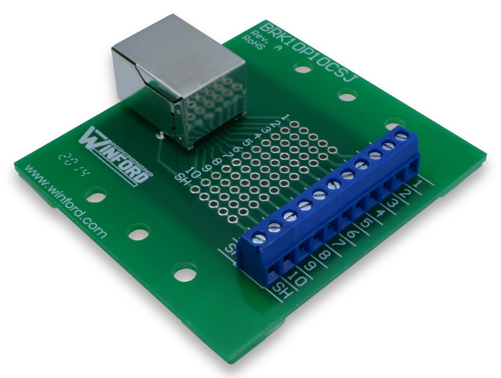 RJ50 10P10C Shielded Jack Breakout Board with Screw Terminals - Winford ...