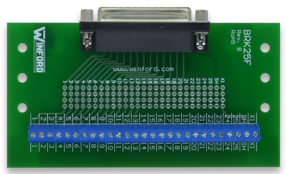 DB25 Breakout Board with Screw Terminals - Winford Engineering