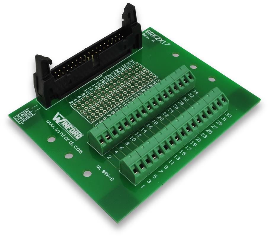 2x17 0.1" Header (34 Pin IDC Breakout Board with Screw Terminals ...