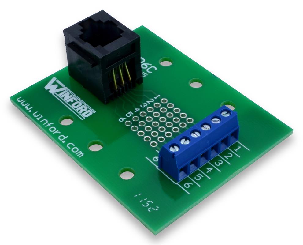RJ11/RJ12 6P6C Modular Jack Breakout Board with Screw Terminals - Winford Engineering