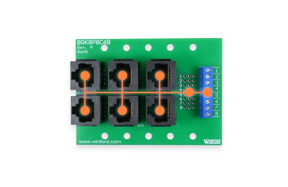 RJ45 8P8C Modular Jack 6-Way Breakout/Buss Board with Screw Terminals ...