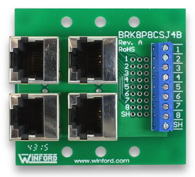 RJ45 8P8C Shielded 4-Way Modular Jack Breakout/Buss Board - Winford ...