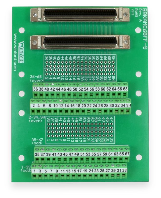 MDR 68-Pin Dual Breakout Board with Screw Terminals - Winford Engineering