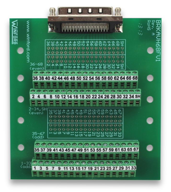 VHDCI 68-Pin Breakout Board with Screw Terminals - Winford Engineering