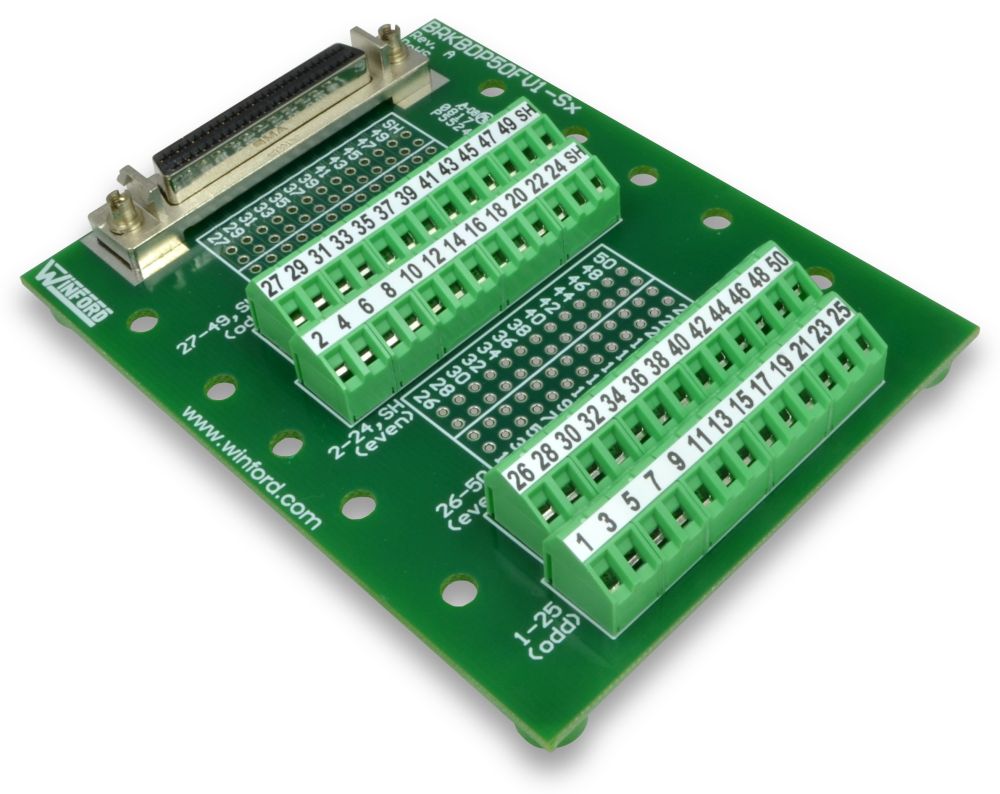 Half-Pitch DSUB 50-Pin Breakout Board with Screw Terminals - Winford ...