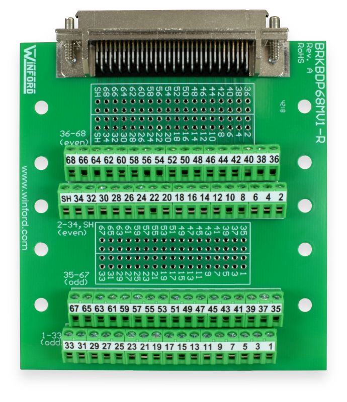 Half-Pitch DSUB 68-Pin Breakout Board with Screw Terminals - Winford ...
