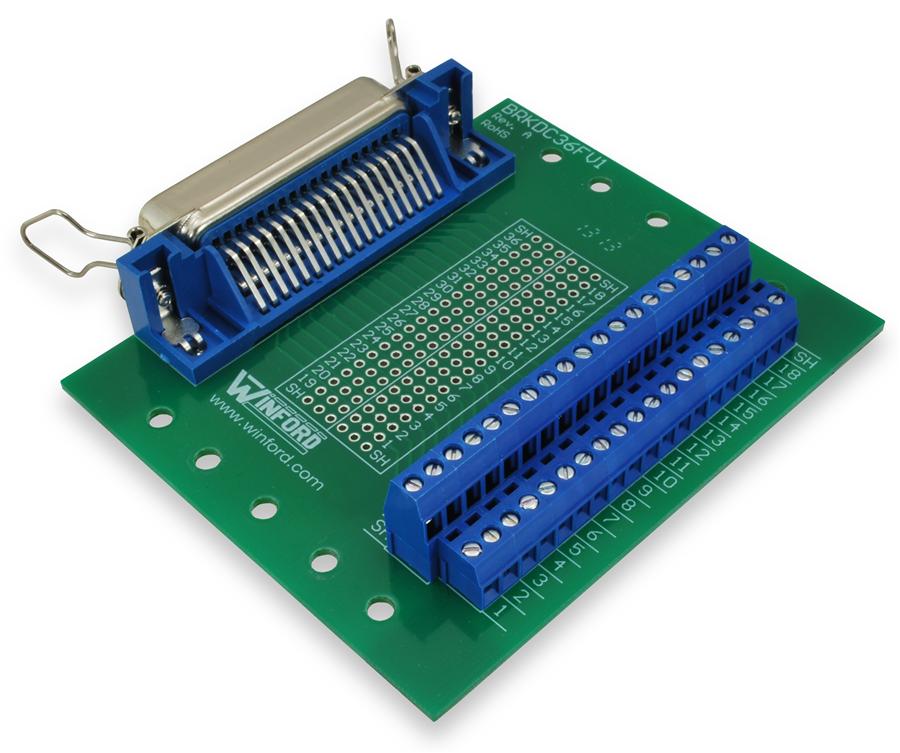 Centronics 36-Pin Breakout Board with Screw Terminals - Winford Engineering