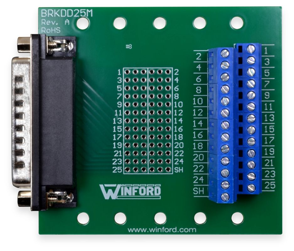 DB25 Compact Breakout Board with Double Deck Terminals - Winford ...