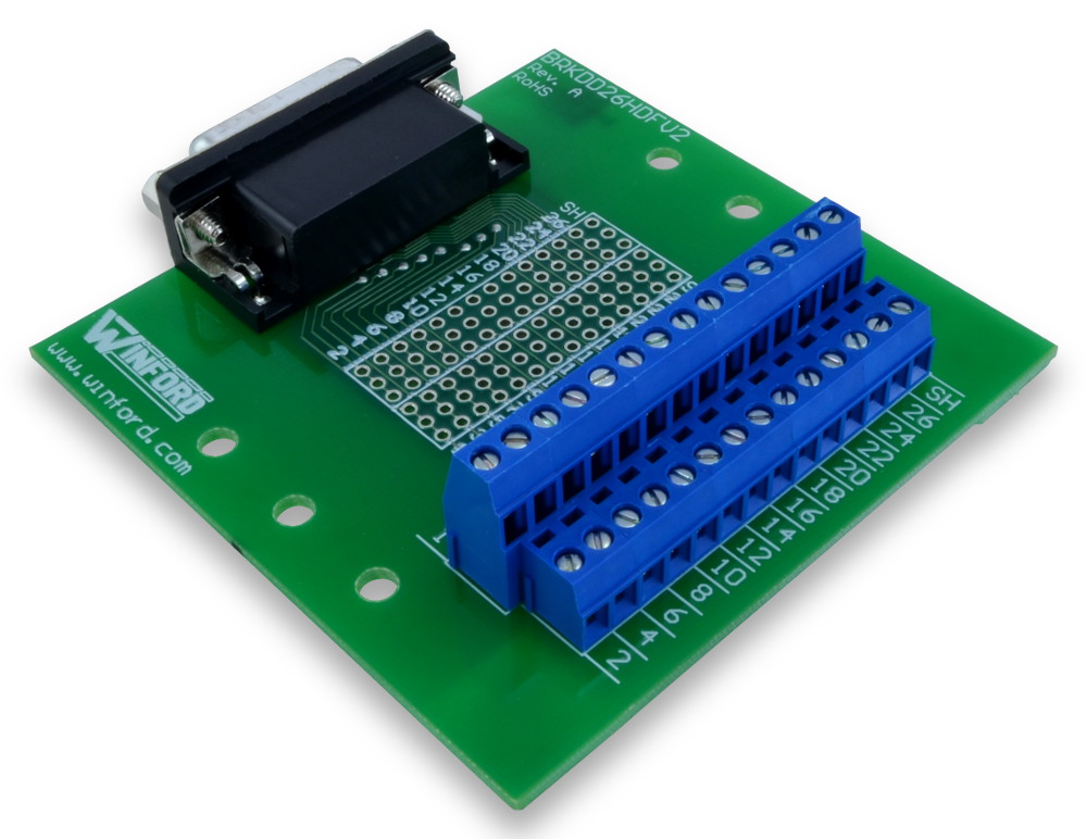DB26HD Breakout Board with Screw Terminals - Winford Engineering