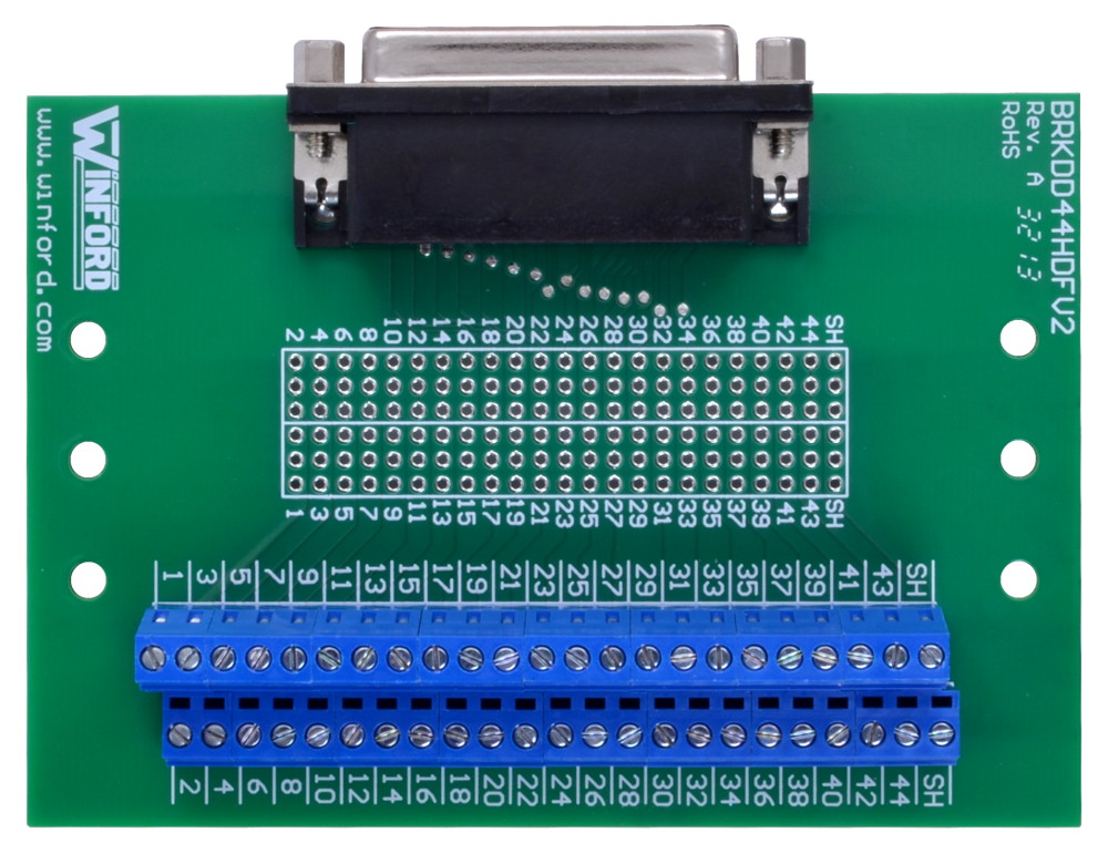 DB44HD Breakout Board with Screw Terminals - Winford Engineering