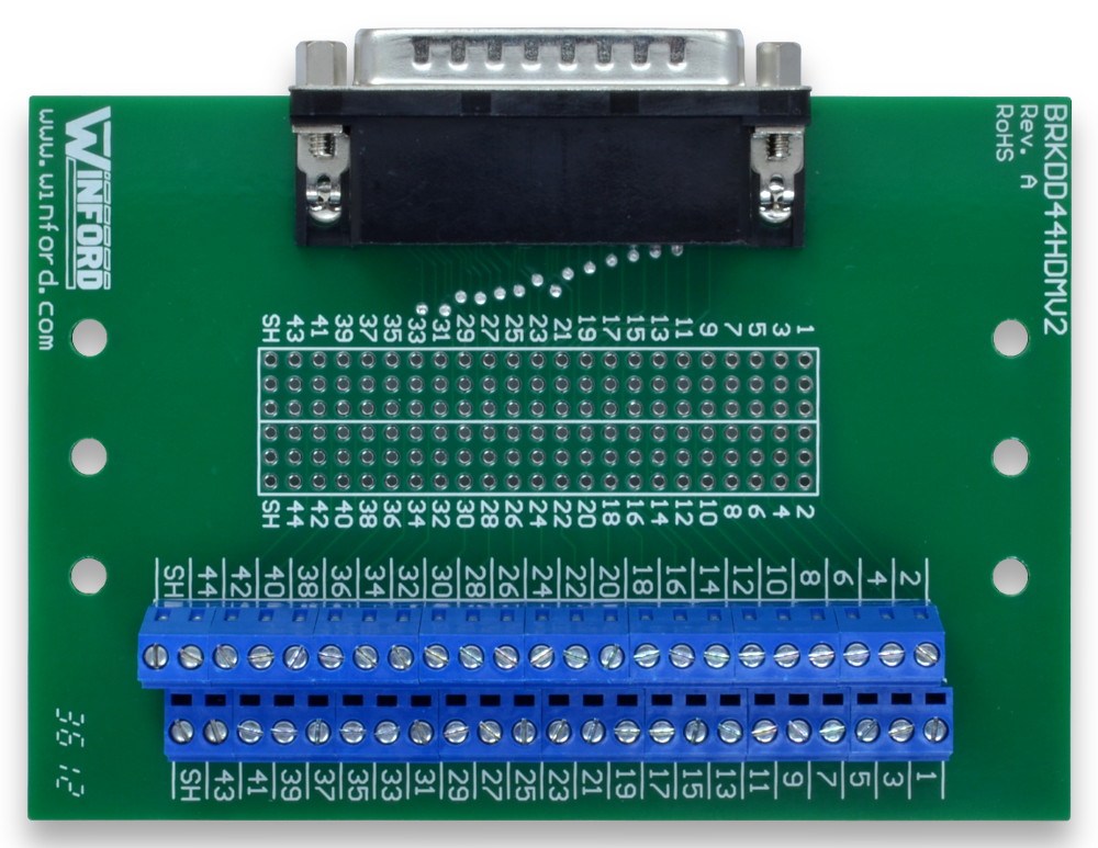 DB44HD Breakout Board with Screw Terminals - Winford Engineering