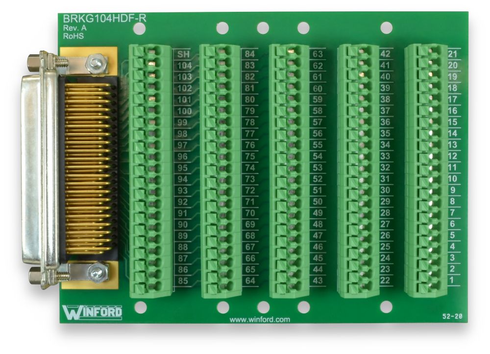 DB104HD Breakout Board with Spring Terminals - Winford Engineering