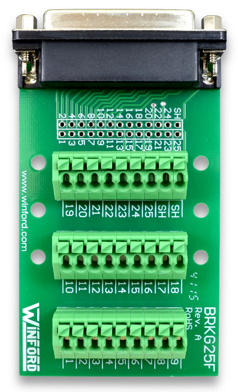 DB25 Breakout Board with Spring Connection Terminals - Winford Engineering