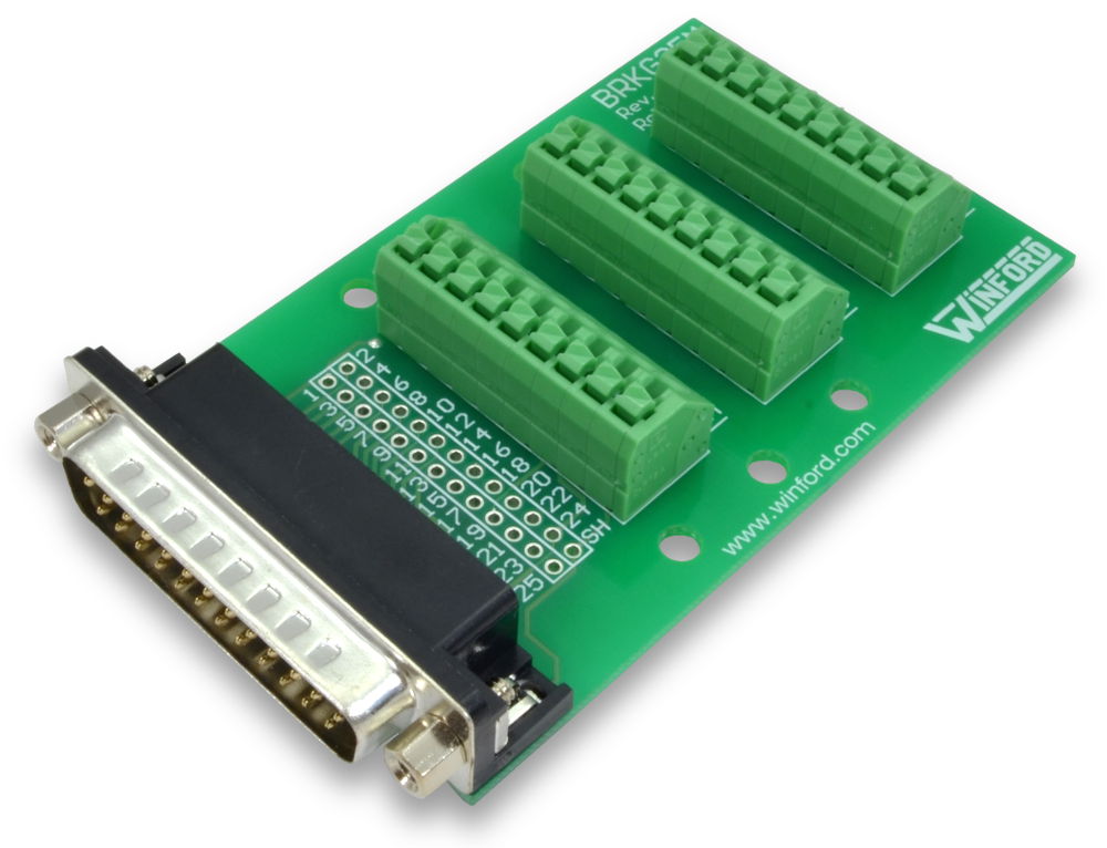DB25 Breakout Board with Spring Connection Terminals - Winford Engineering