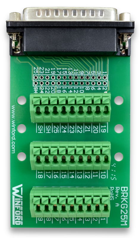 DB25 Breakout Board with Spring Connection Terminals - Winford Engineering