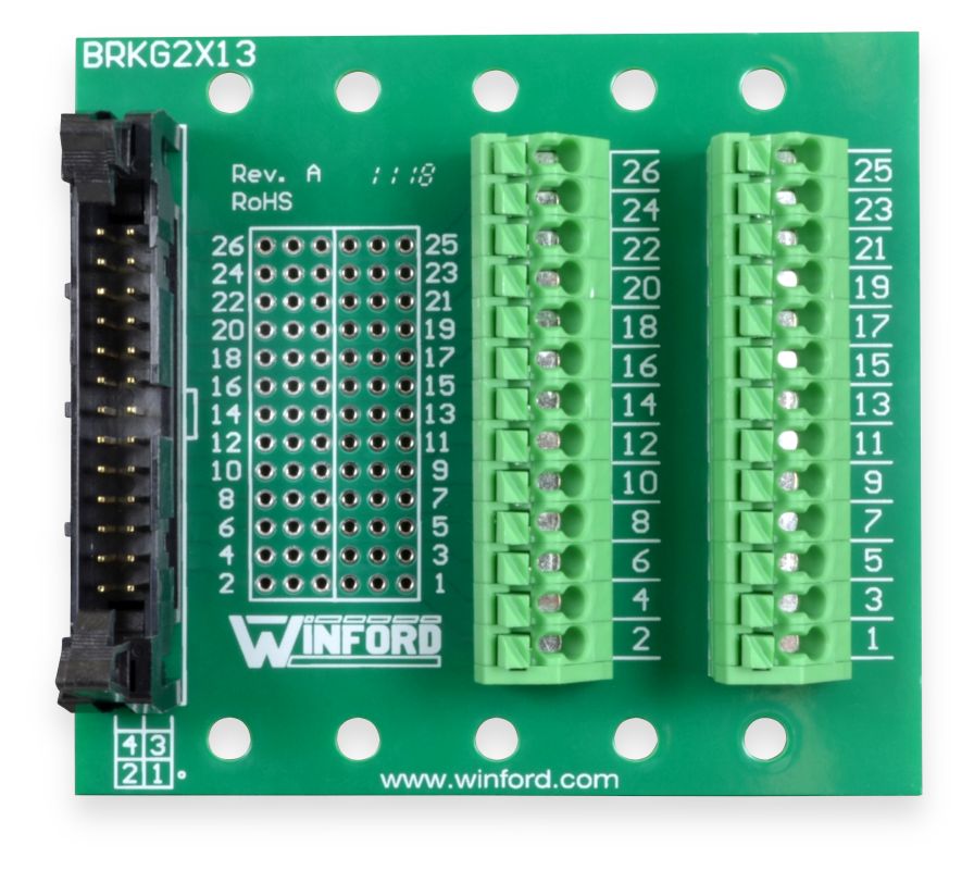 2x13 0.1" Header (26 Pin IDC Breakout Board with Spring Connection ...