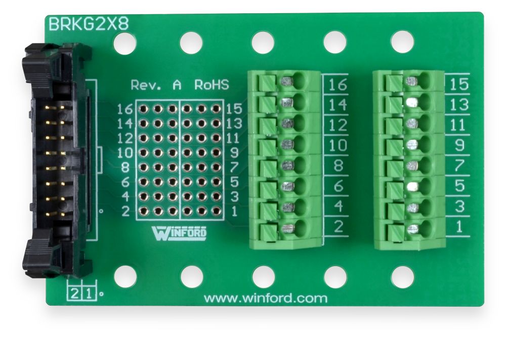 2x8 0.1" Header (16 Pin IDC Breakout Board with Spring Connection ...
