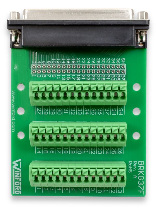 DB37 Breakout Board with Spring Connection Terminals - Winford Engineering