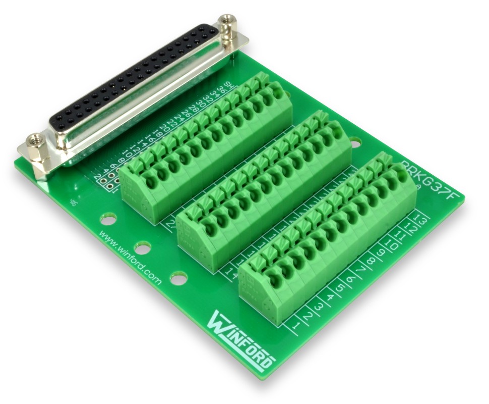 DB37 Breakout Board with Spring Connection Terminals - Winford Engineering