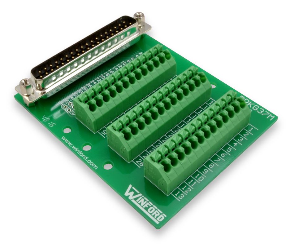 DB37 Breakout Board with Spring Connection Terminals - Winford Engineering