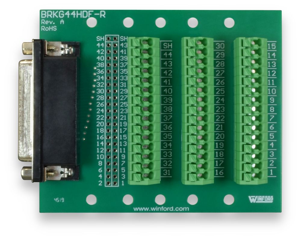 DB44HD Breakout Board with Spring Connection Terminals - Winford ...