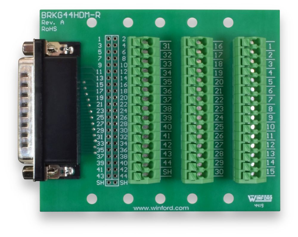 DB44HD Breakout Board with Spring Connection Terminals - Winford ...
