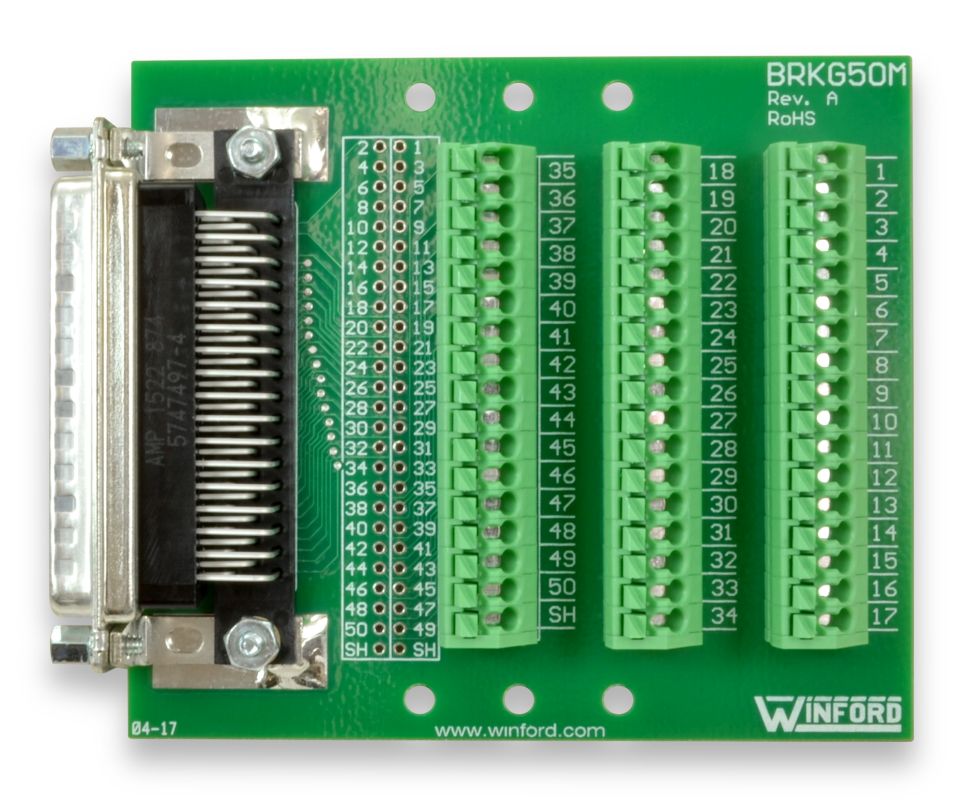 DB50 Breakout Board with Spring Connection Terminals - Winford Engineering