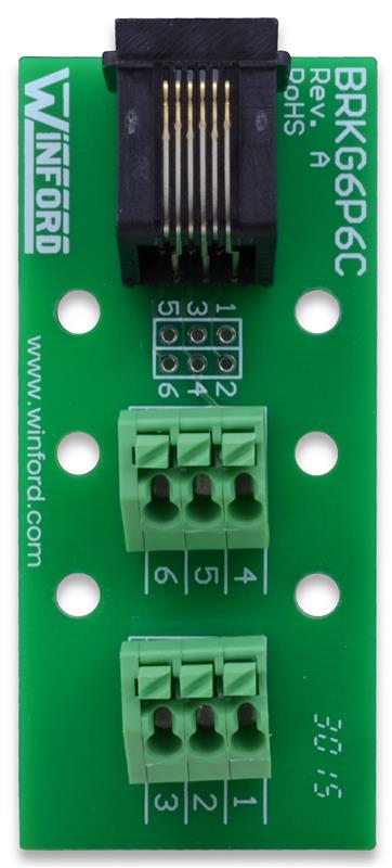 RJ11/RJ12 6P6C Modular Jack Breakout Board with Spring Connection Terminals - Winford Engineering