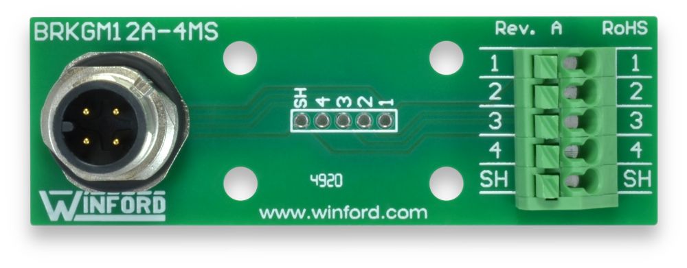 M12 4-Pin Breakout Board with Spring Connection Terminals - Winford ...