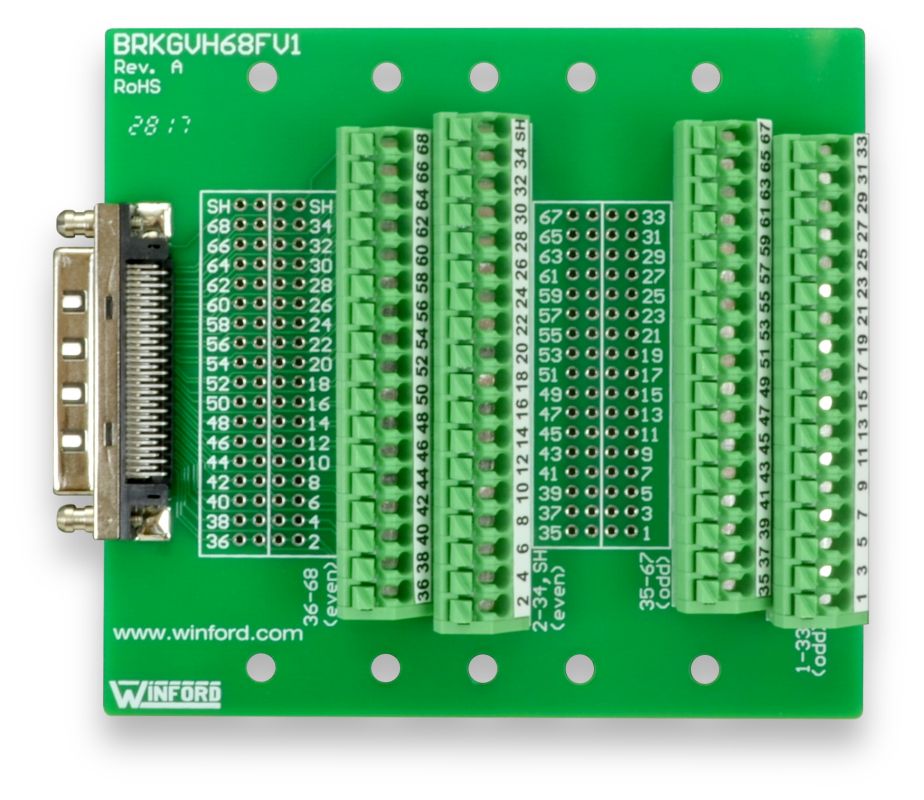 VHDCI 68-Pin Breakout Board with Spring Terminals - Winford Engineering