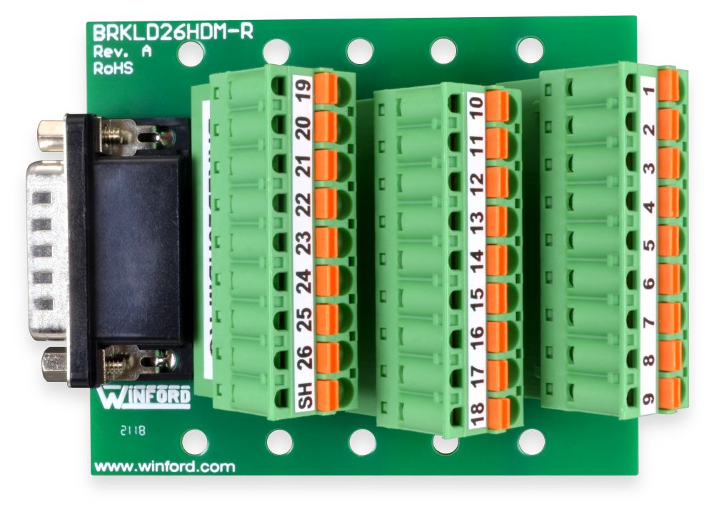 DB26HD Pluggable Terminal Breakout Boards - Winford Engineering