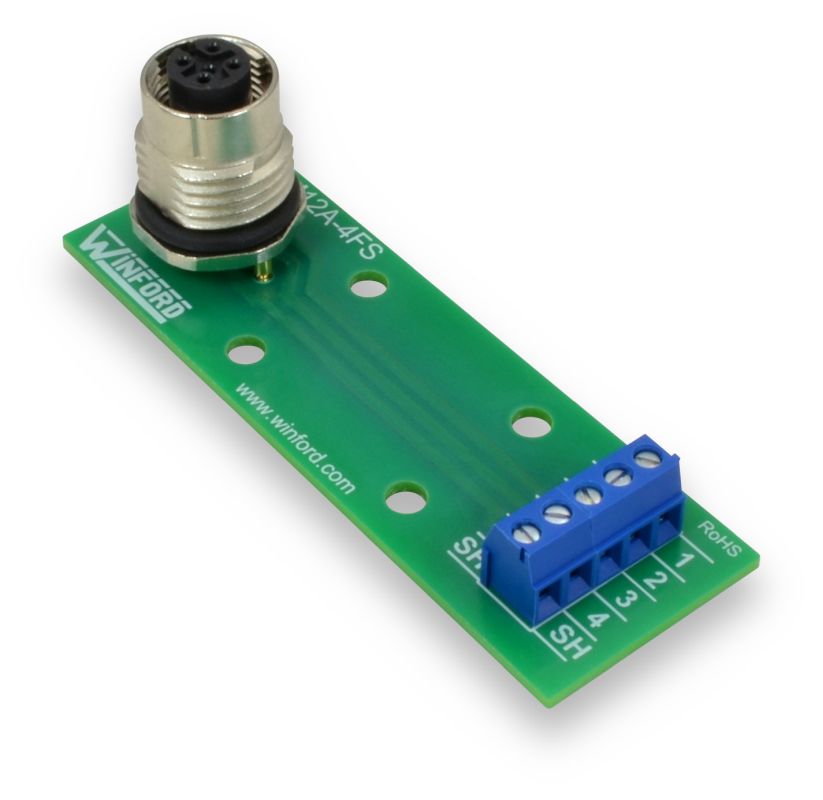 M12 4-Pin Breakout Board with Screw Terminals - Winford Engineering