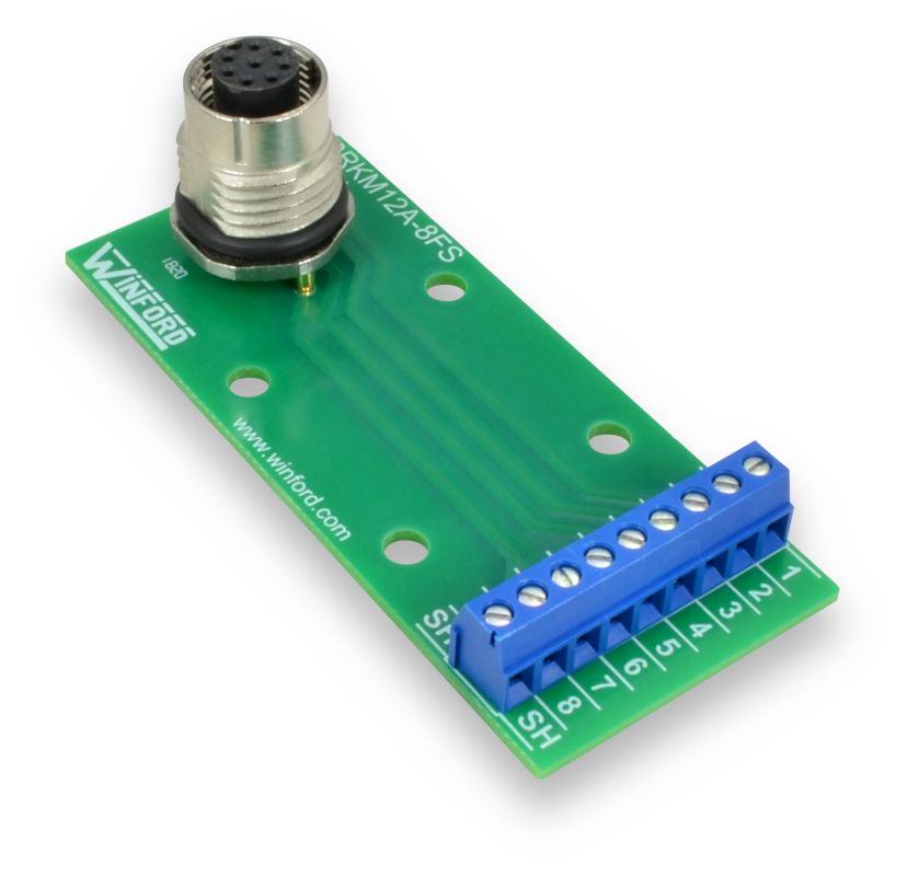 M12 8-Pin Breakout Board with Screw Terminals - Winford Engineering