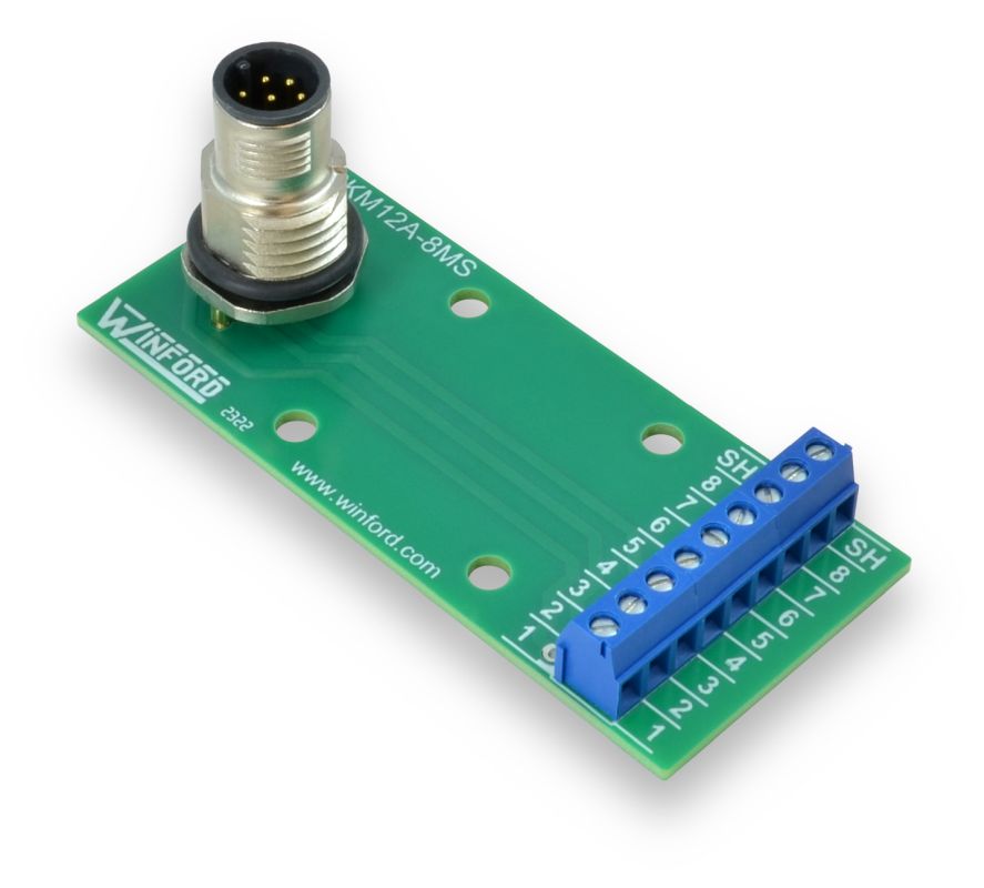 M12 8-Pin Breakout Board with Screw Terminals - Winford Engineering