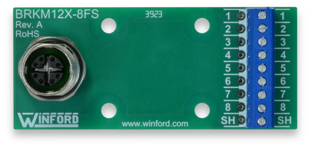 M12 8-Pin Breakout Board with Screw Terminals - Winford Engineering