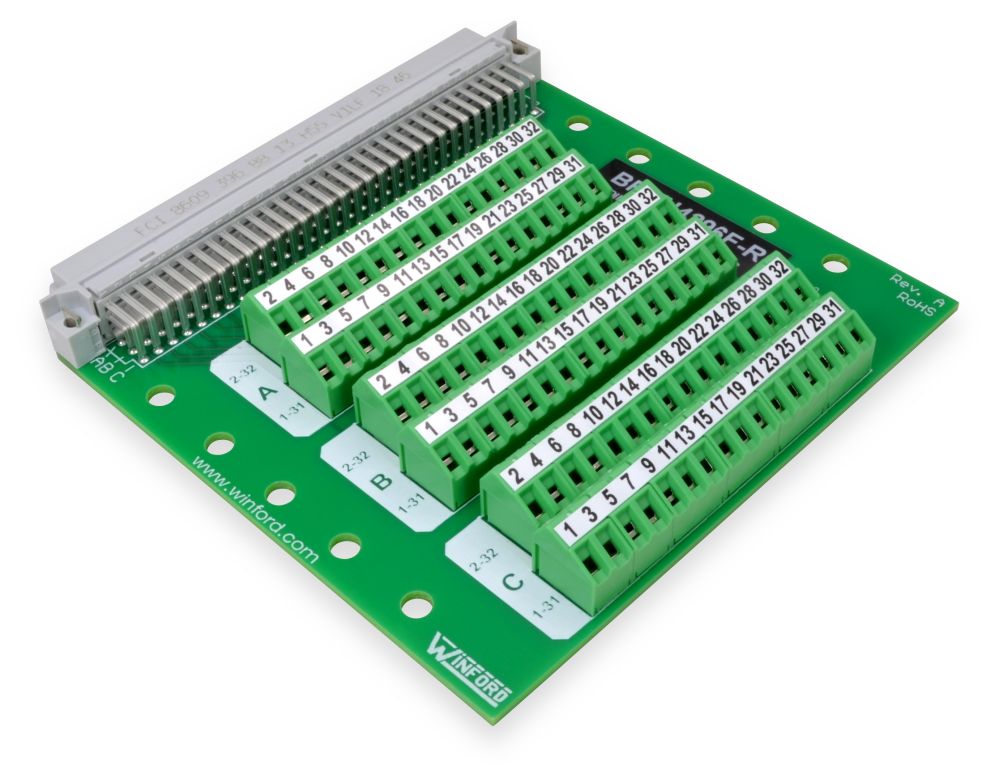 96-Pin DIN 41612 Breakout Board with Screw Terminals - Winford Engineering