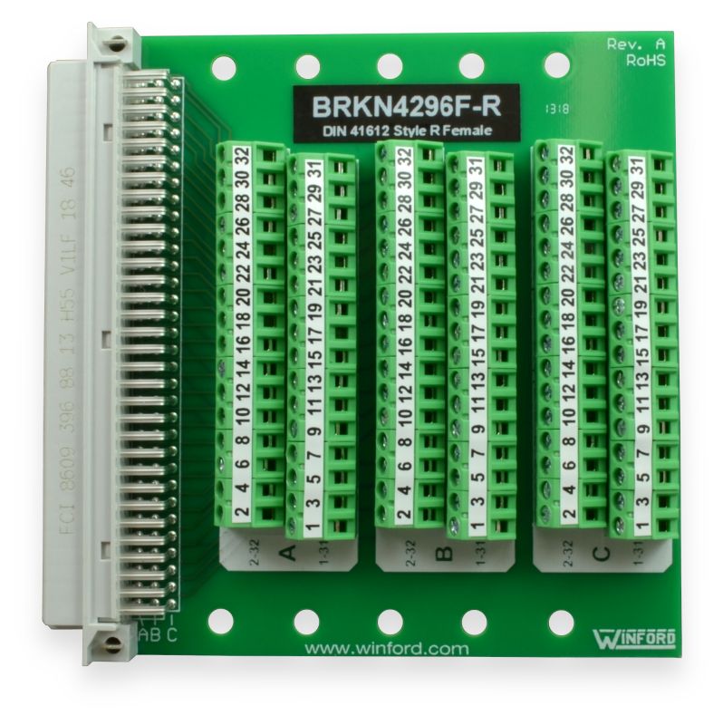 96-Pin DIN 41612 Breakout Board with Screw Terminals - Winford Engineering