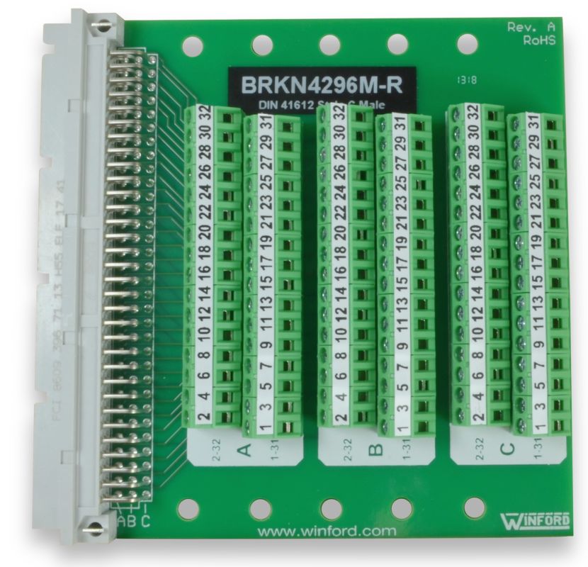96-Pin DIN 41612 Breakout Board with Screw Terminals - Winford Engineering