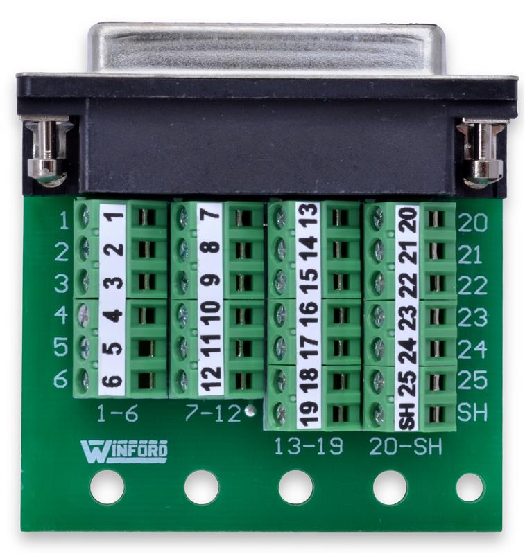 DB25 Slim Breakout Board with Screw Terminals - Winford Engineering