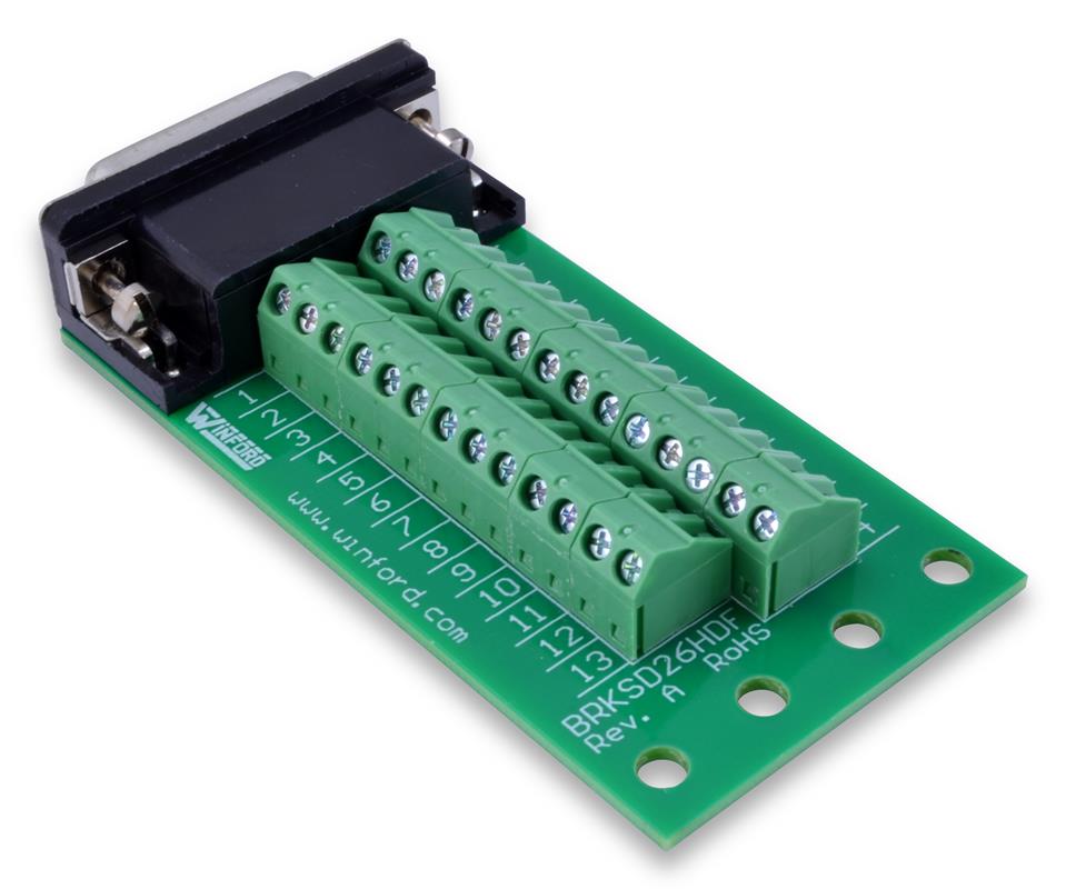 DB26HD Slim Breakout Board with Screw Terminals - Winford Engineering