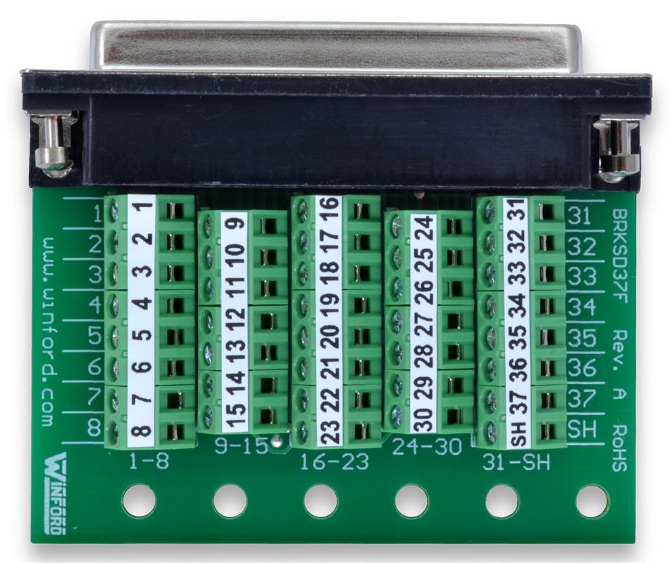 DB37 Slim Breakout Board with Screw Terminals - Winford Engineering