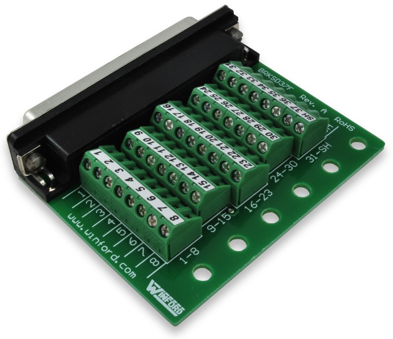 DB37 Slim Breakout Board with Screw Terminals - Winford Engineering