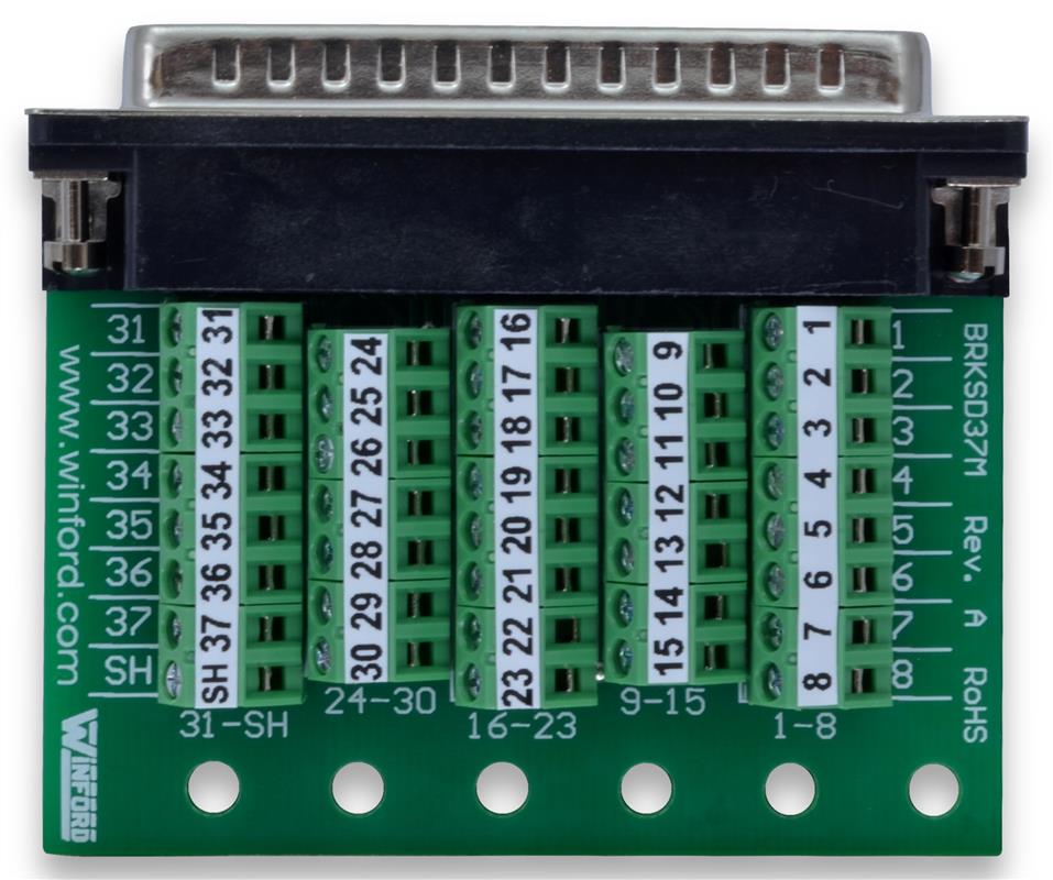 DB37 Slim Breakout Board with Screw Terminals - Winford Engineering
