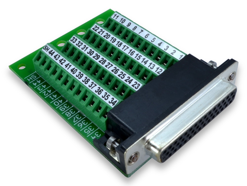 DB44HD Slim Breakout Board with Screw Terminals - Winford Engineering
