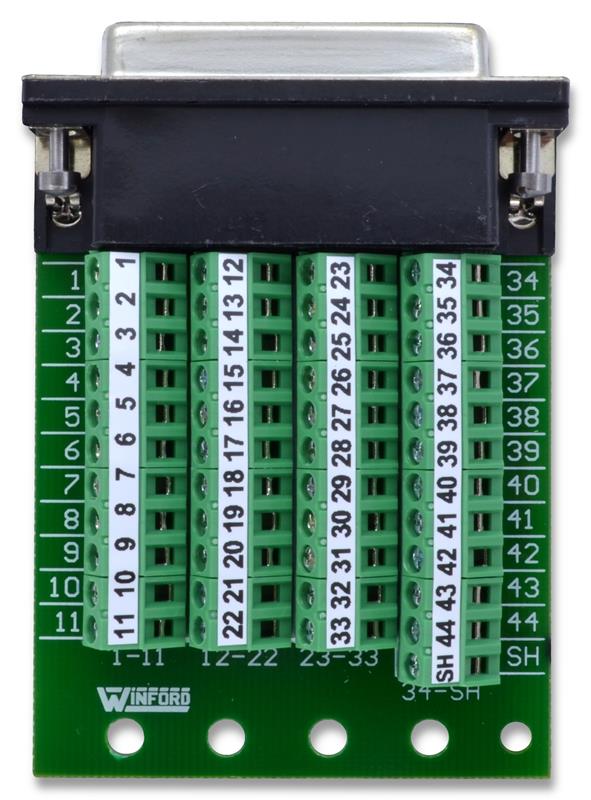 DB44HD Slim Breakout Board with Screw Terminals - Winford Engineering