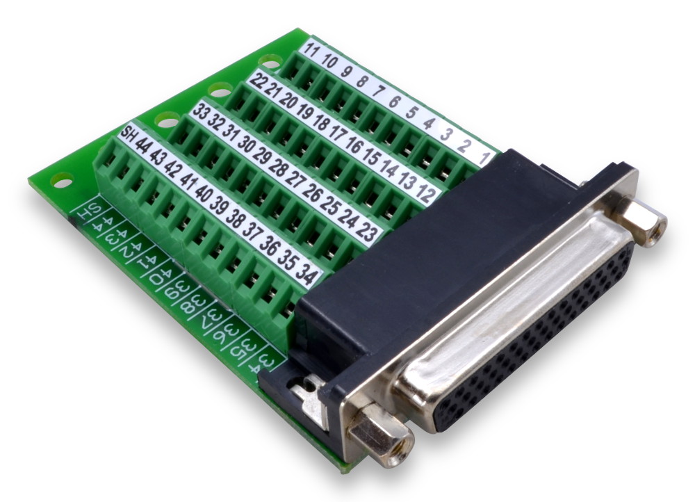 DB44HD Slim Breakout Board with Screw Terminals - Winford Engineering