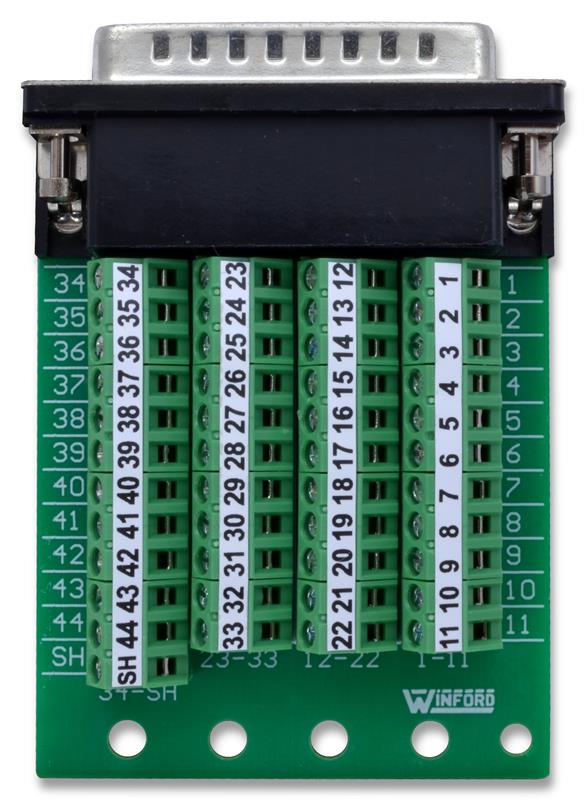 DB44HD Slim Breakout Board with Screw Terminals - Winford Engineering