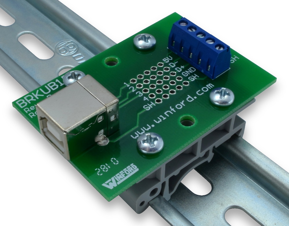 USB B Female Breakout Board with Screw Terminals - Winford Engineering